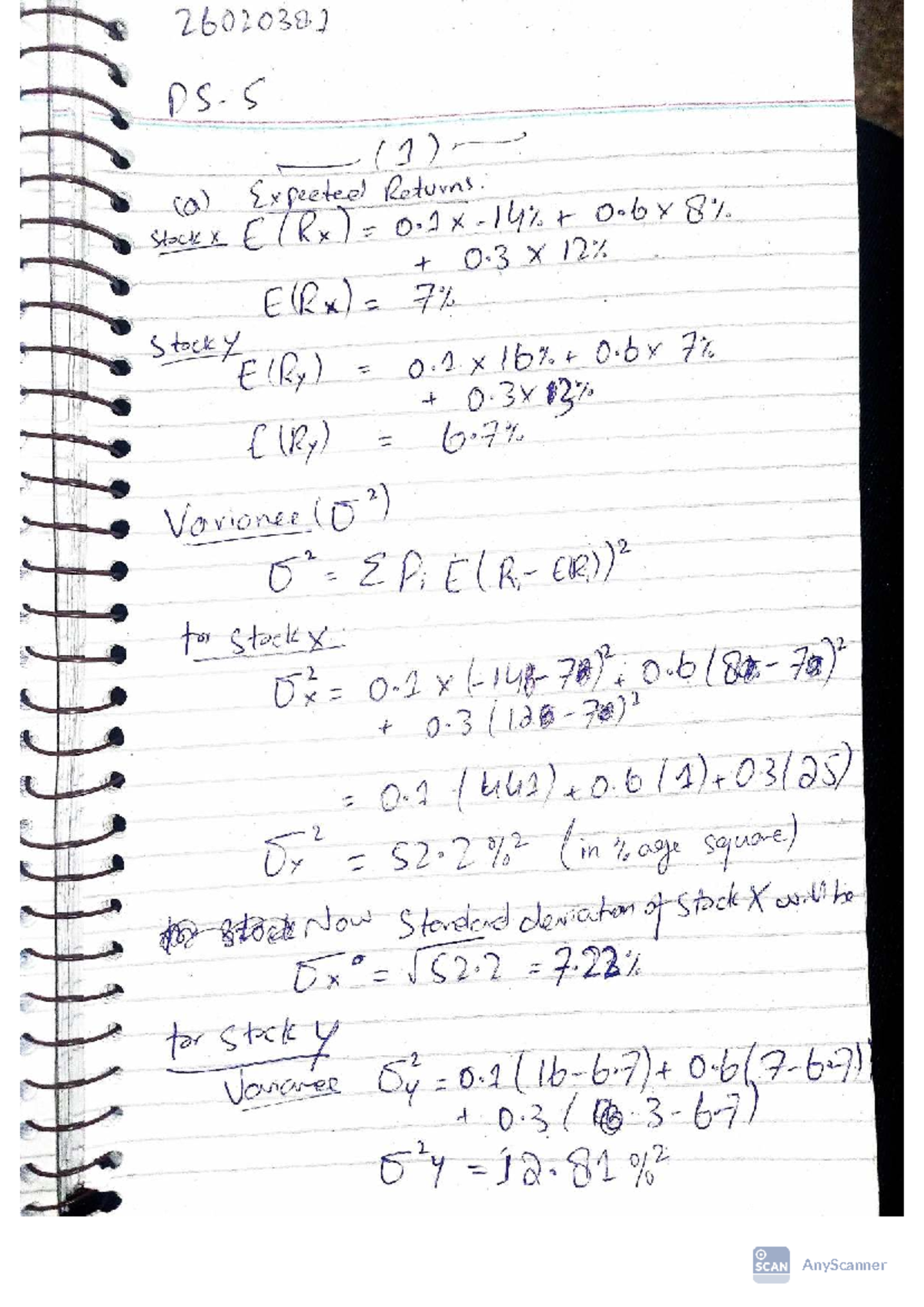 26020381 Assignment 5 Solution: Expected Returns & Risk Analysis - Studocu