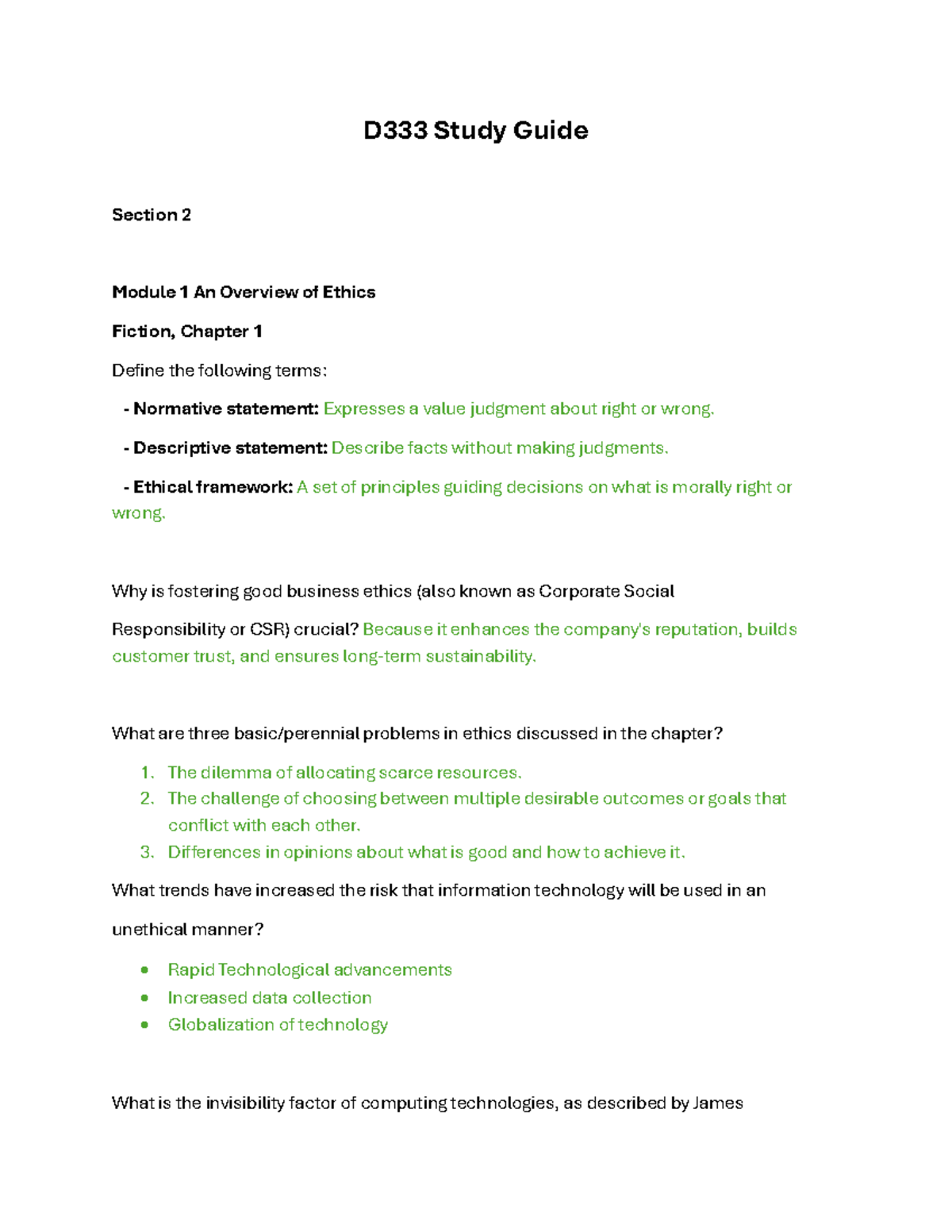 WGU D333 Final Exam Study Guide on Ethics in Technology - Studocu