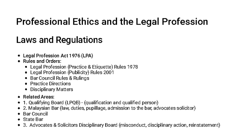 Ethics Study Guide: Legal Profession Act 1976 & Malaysian Bar Structure ...
