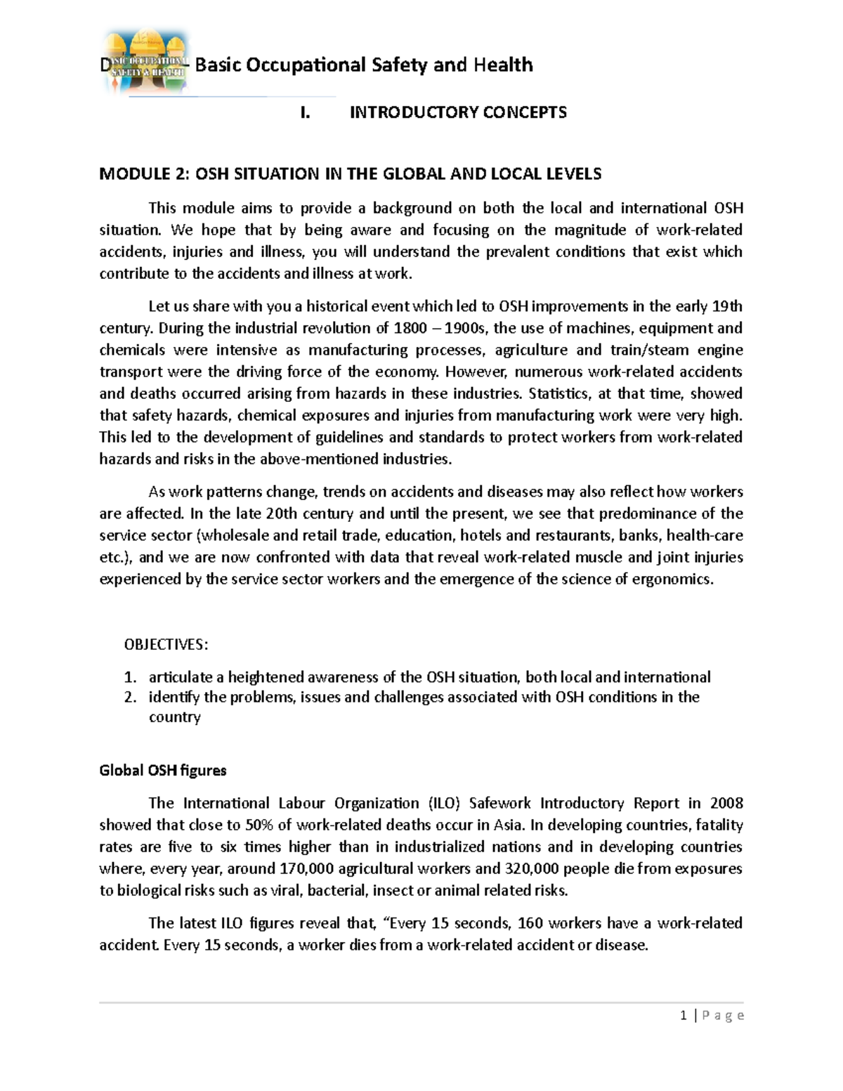 BOSH Module 2: Overview of Global and Local Occupational Safety ...