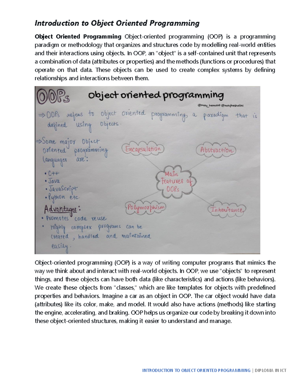 OOP 101 - Introduction & Key Concepts of Object Oriented Programming - Studocu