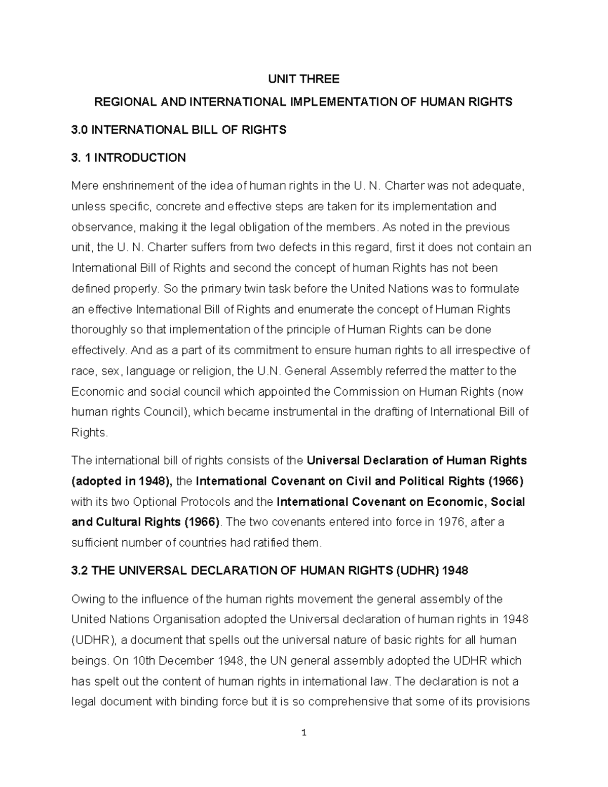 Human Rights Implementation: Unit 3 Study Notes - Studocu