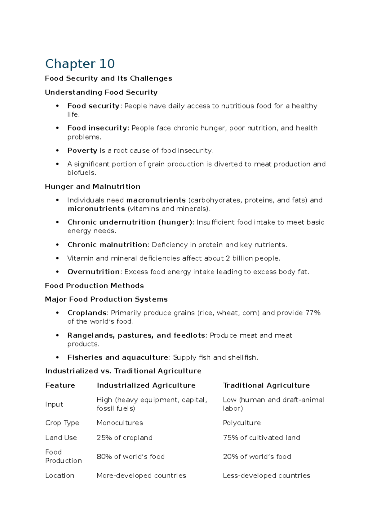 ES - Environmental Science: Chapter 10 & 13 Food Security and Energy ...