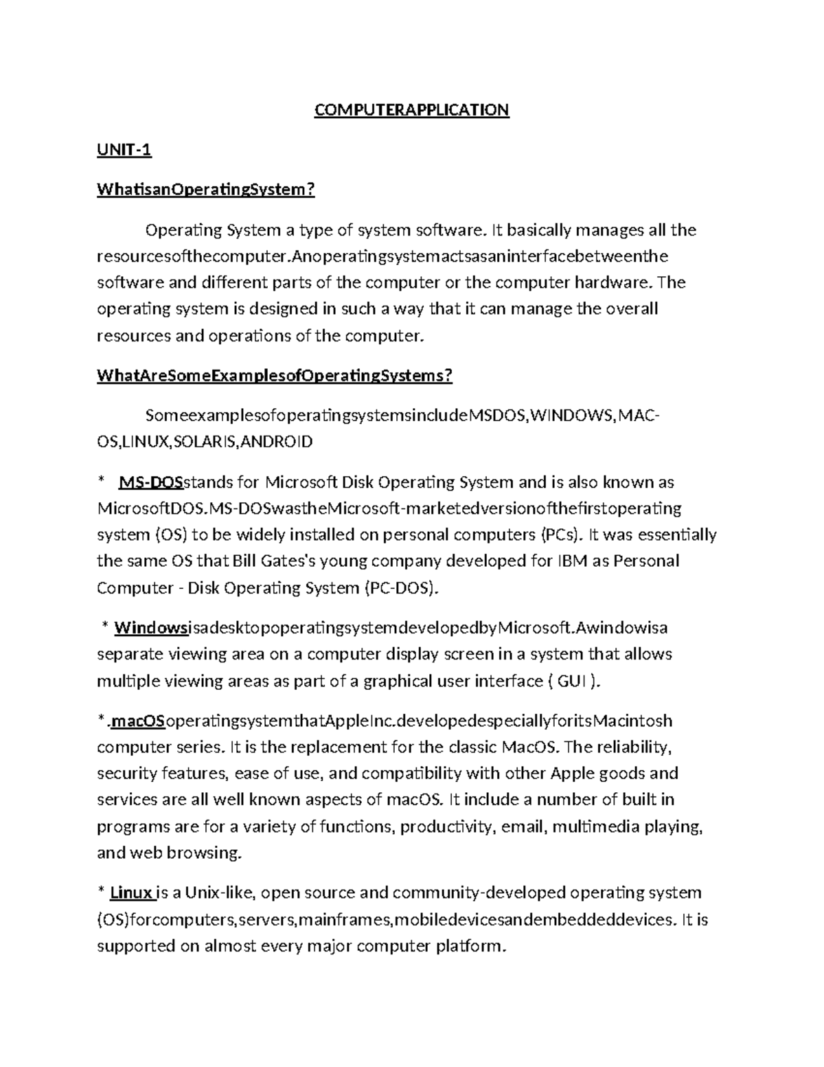 Computer Application-UNIT I - COMPUTERAPPLICATION UNIT- 1 ...