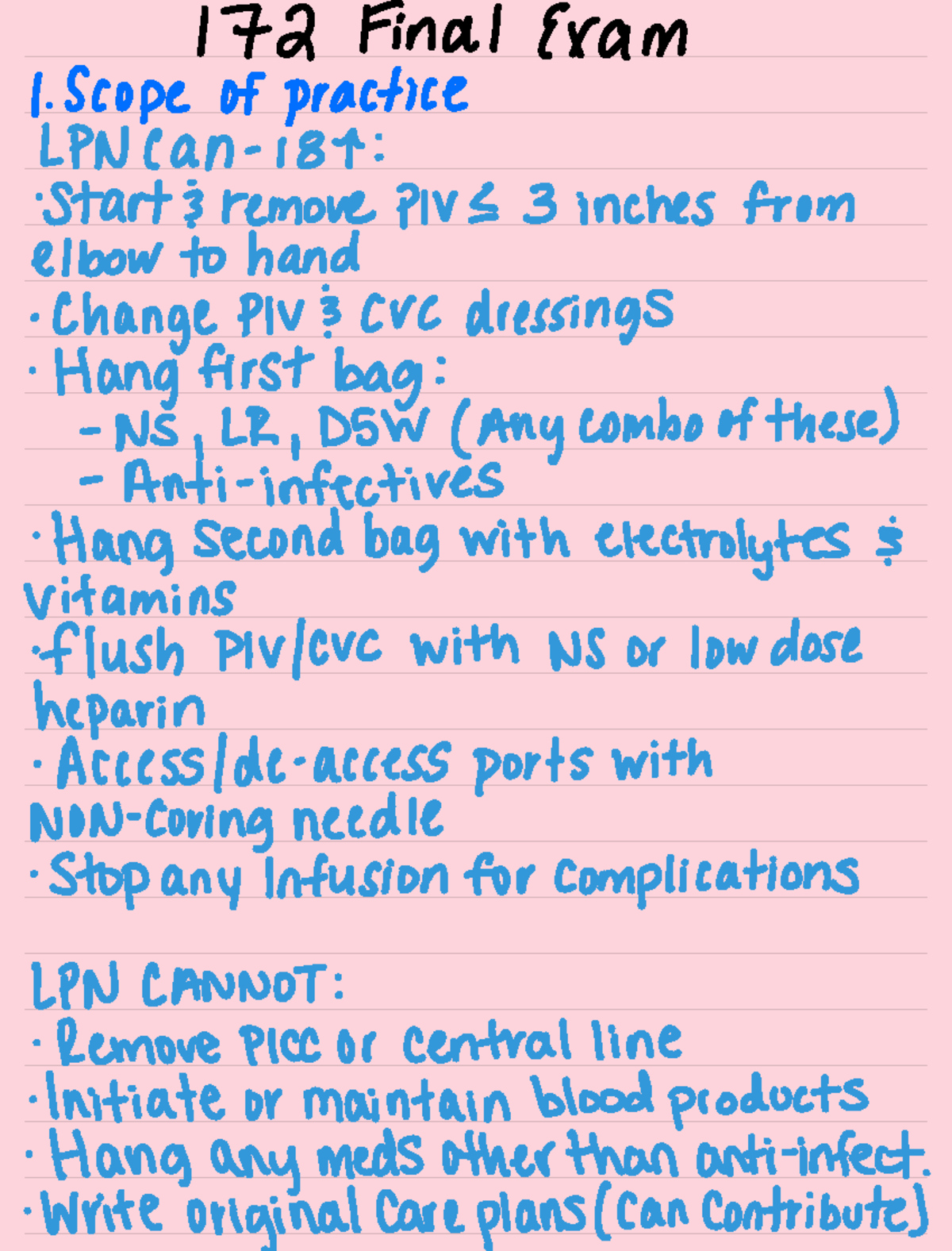 Final Exam Guide for LPN 172: IV Therapy & Complications - Studocu