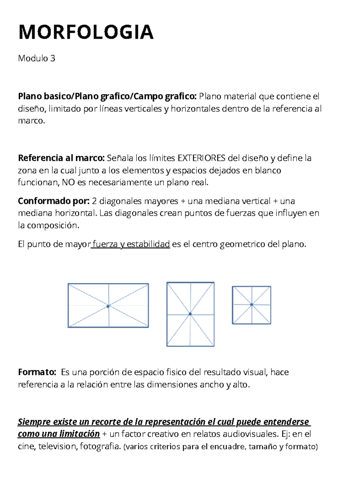 Morfologia - Resumen M3 M4 - MORFOLOGIA Modulo 3 Plano basico/Plano grafico/Campo grafico: Plano ...