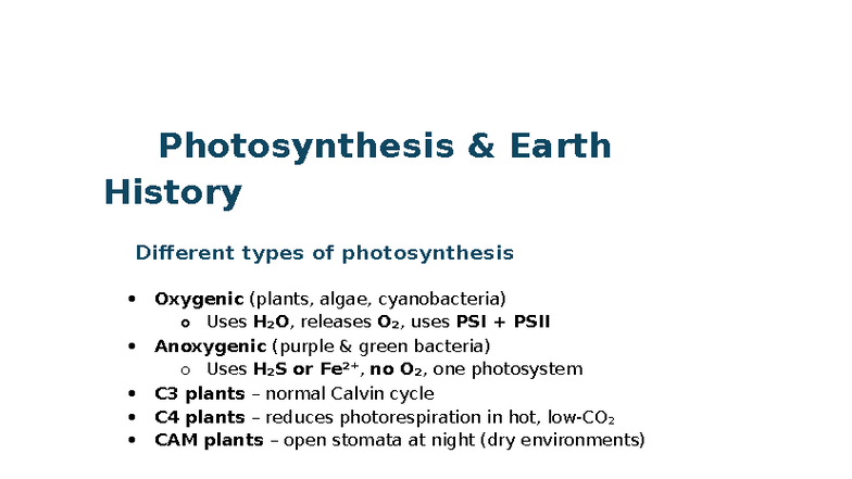 🌎 Photosynthesis & Earth History: Types, Evolution, and Impact - Studocu