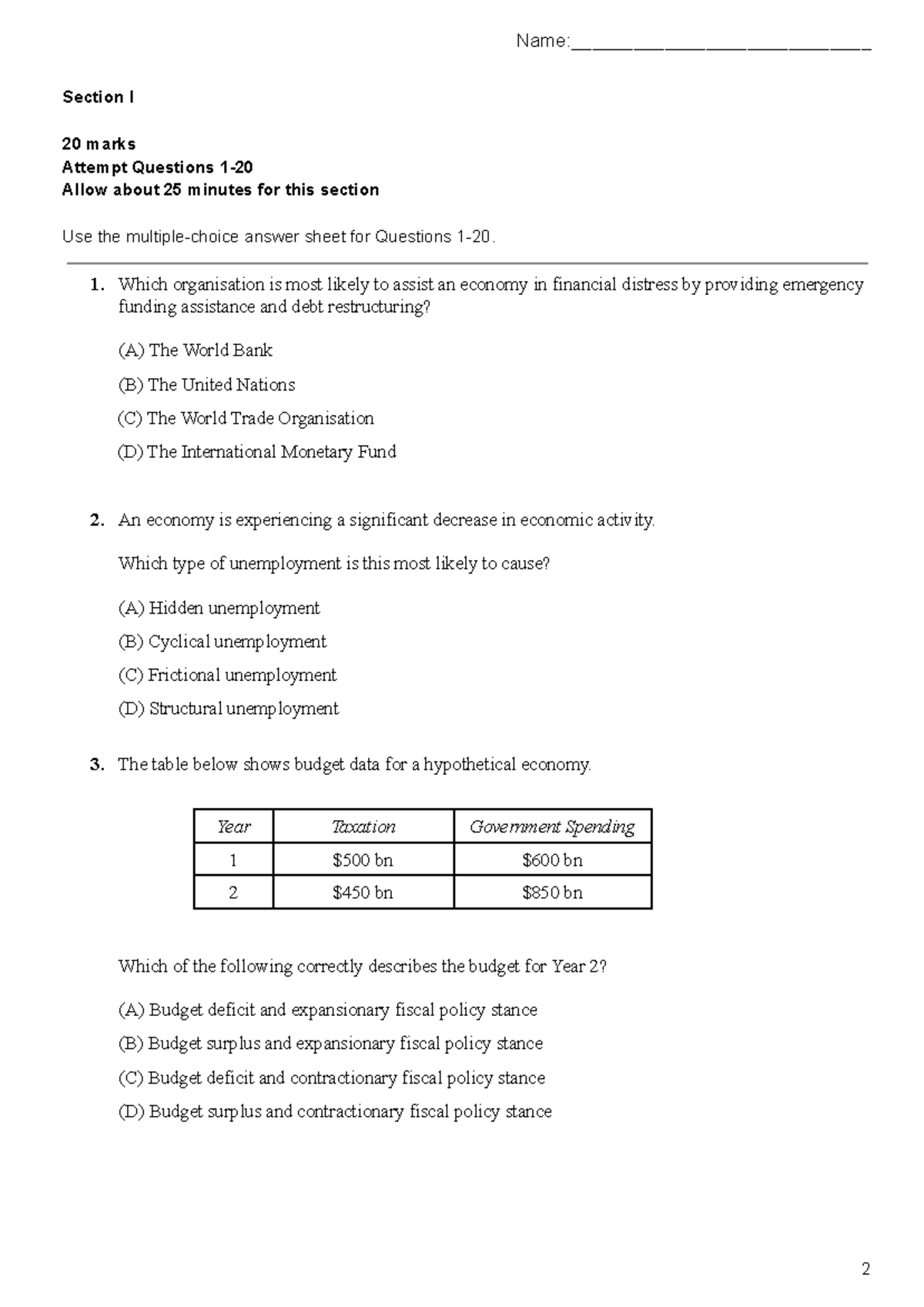 2025 HSC Economics AT4 - Practice Paper Questions and Answers - Studocu