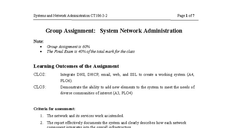 SNA Group Assignment with Rubricks V3 (2025)1 - Group Assignment: System Network Administration ...