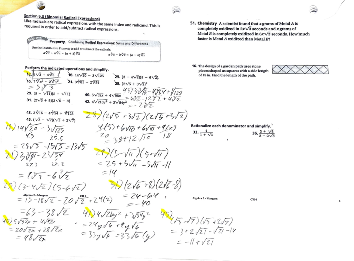 Adobe Scan mar. 31, 2023 - S~ction ~- 3 (Binomial Radical Expressionsl ...