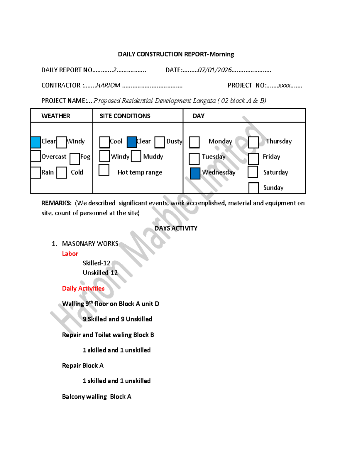 Daily Construction Report No. 2 - Proposed Residential Dev. Langata ...