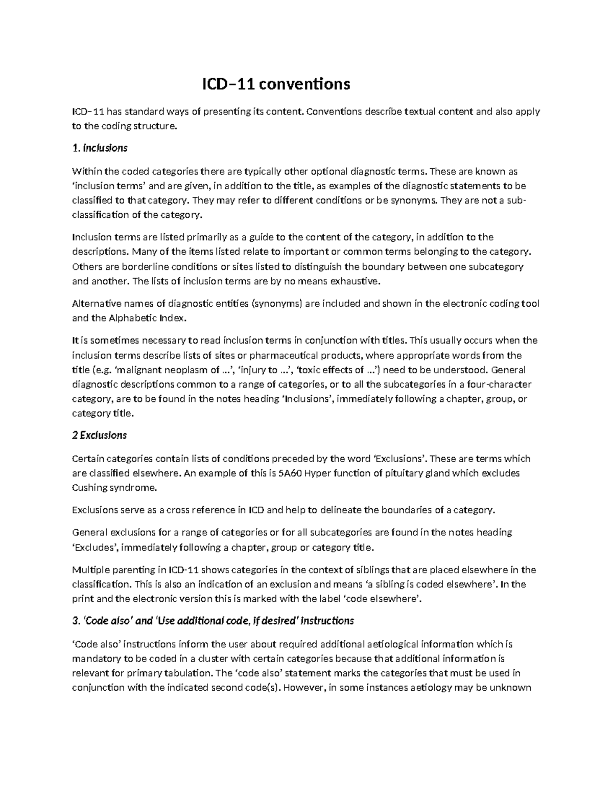 ICD 11 Conventions: Key Notes on Coding and Categorization - Studocu