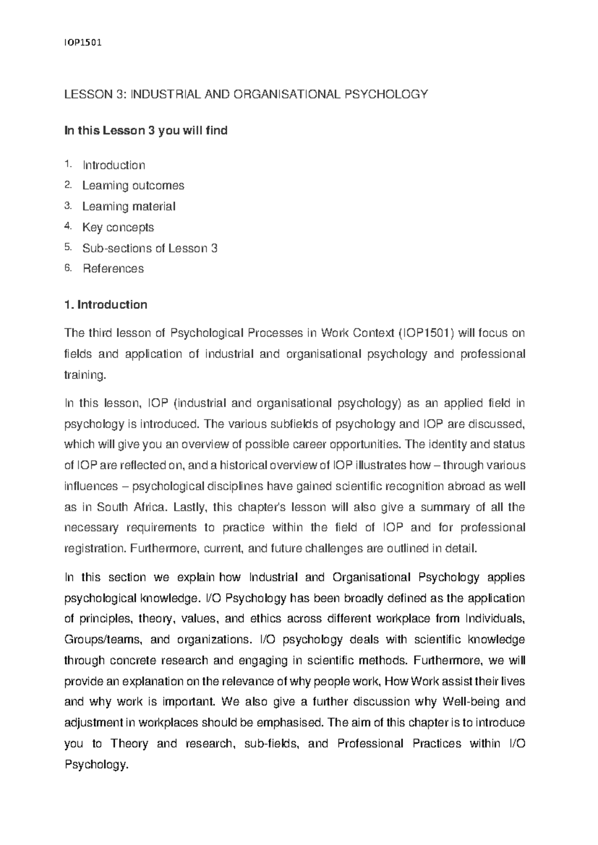 IOP1501 Lesson 3 Study Guide: Industrial and Organisational Psychology ...