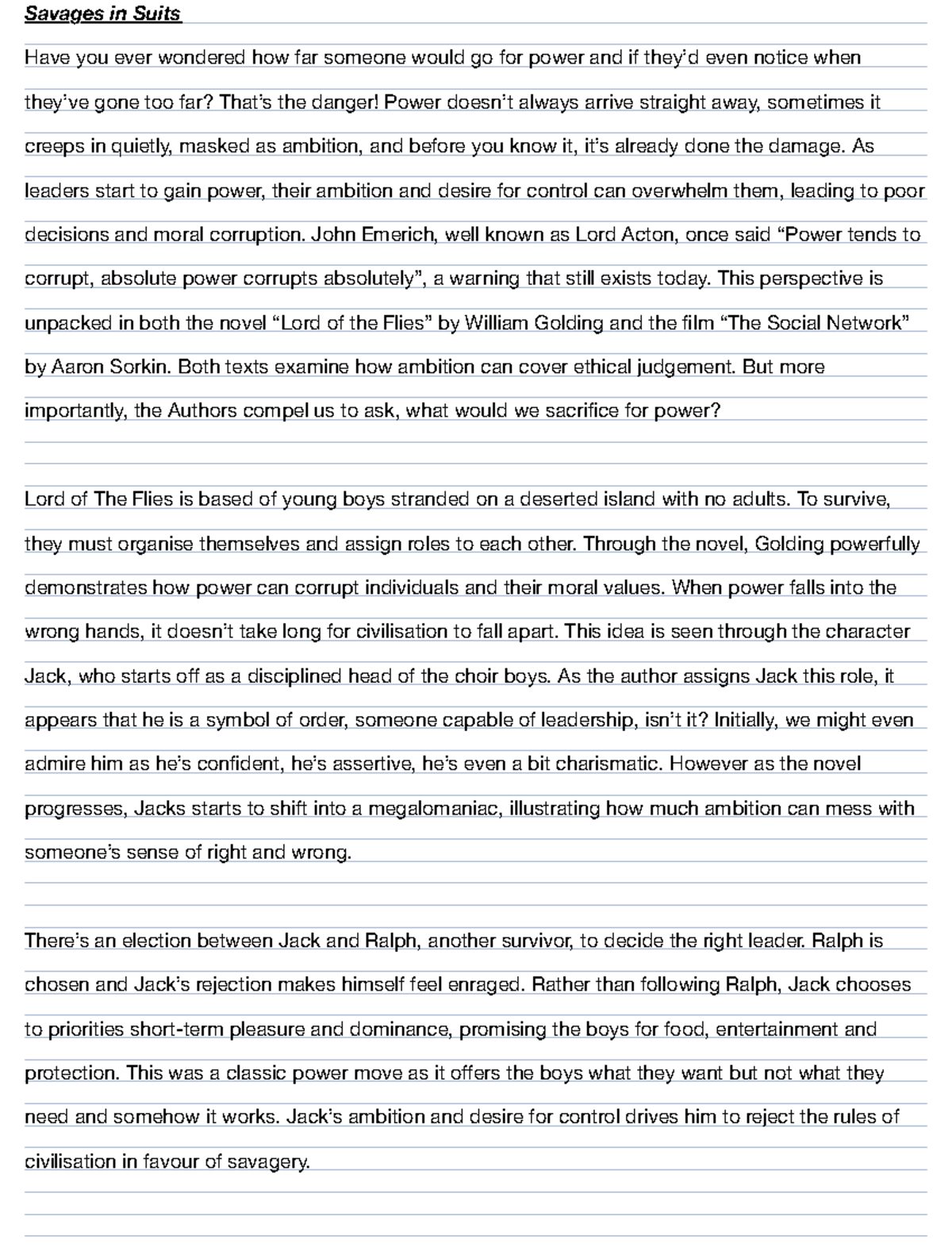 Essay Final: The Corruption of Power in Golding's "Lord of the Flies ...