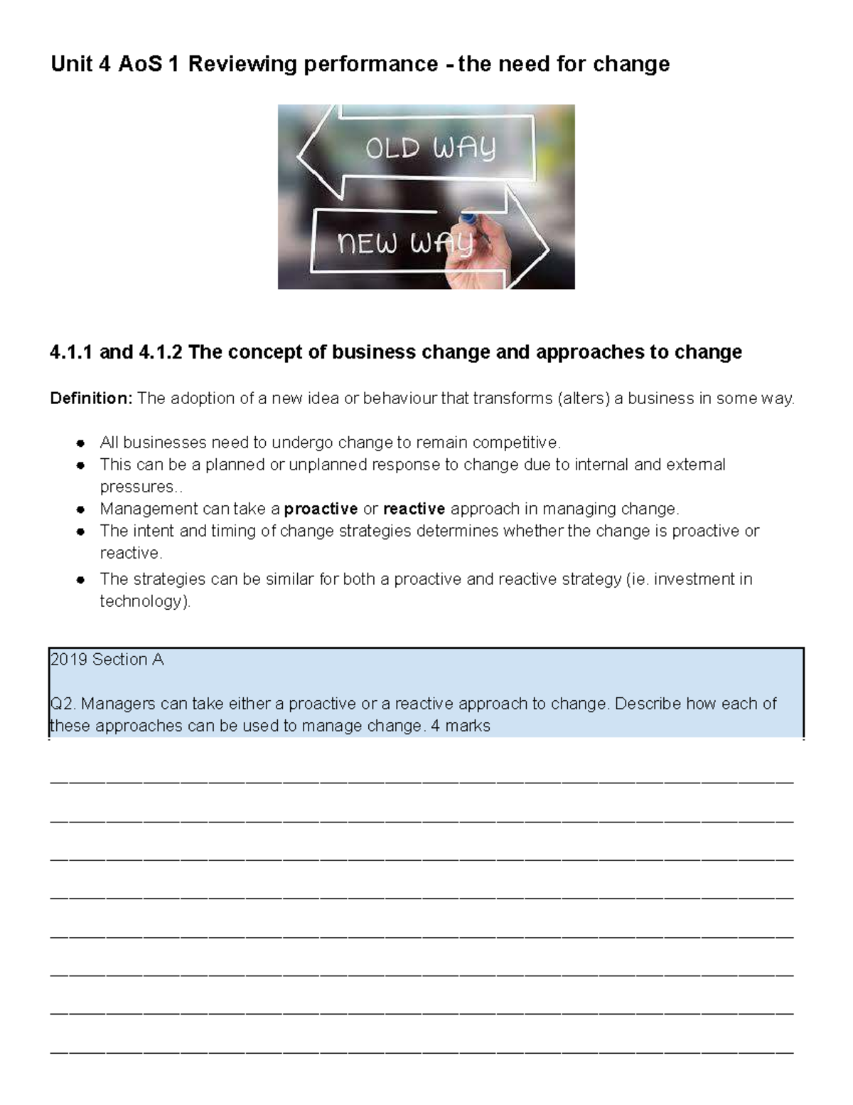 Unit 4 BM Summary Notes & Revision Qs: Change Management Insights 2024 ...