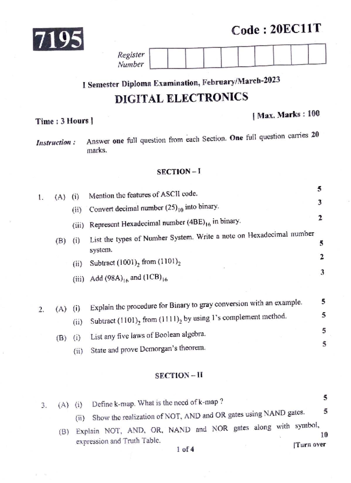 20EC11T Digital Electronics I Semester Model Answers (Feb-Mar 2023) - Studocu