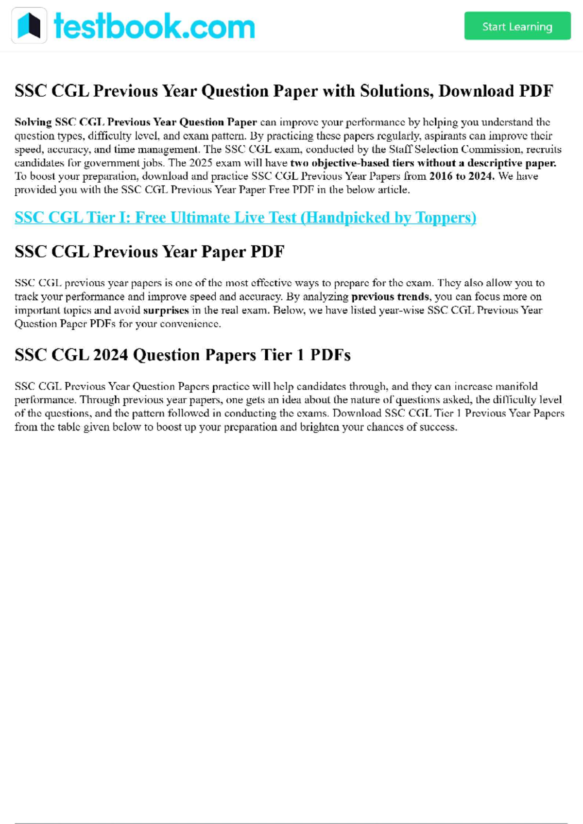 SSC CGL Previous Year Question Papers & Solutions (2016-2024) PDF - Studocu