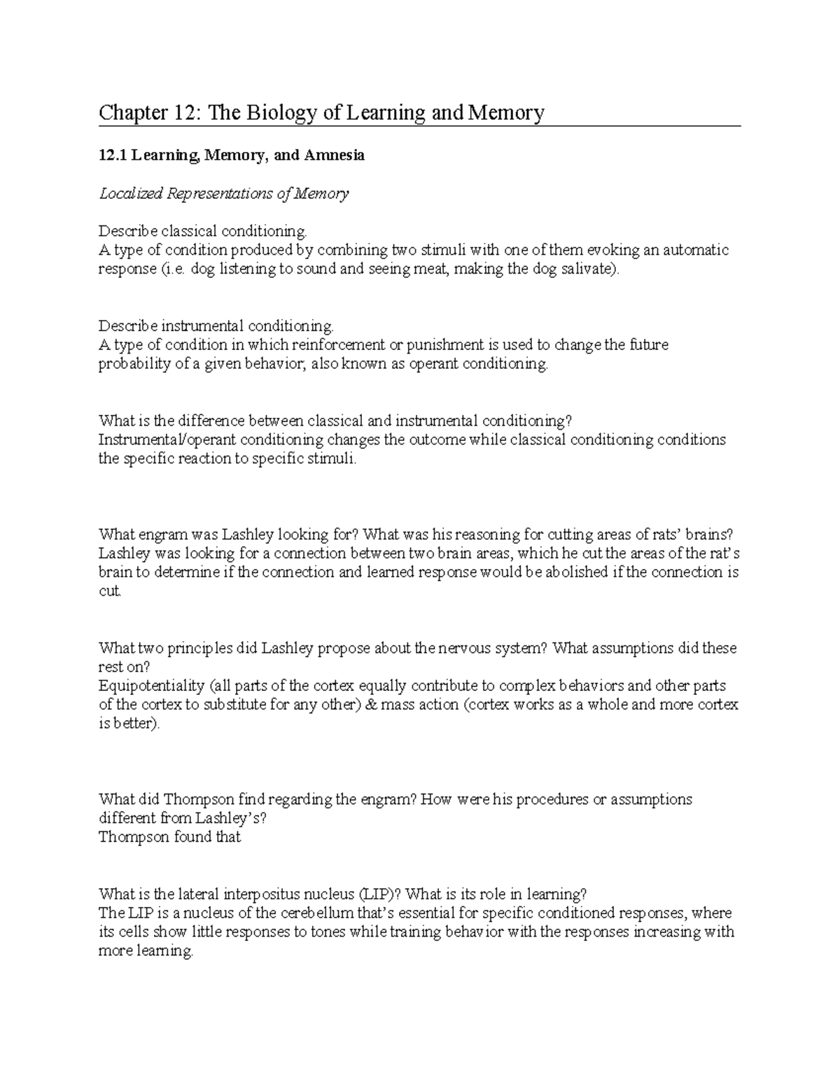 Study Guide - PSY 120: Learning and Memory (Chapter 12) - Studocu