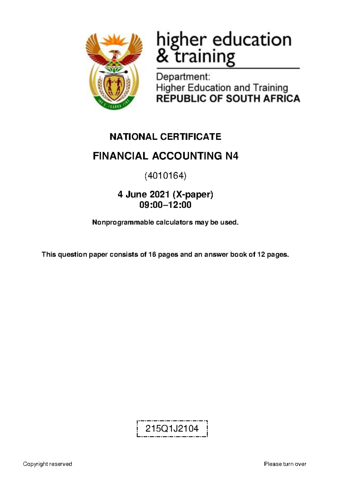 N4 Financial Accounting Exam Paper - June 2021 (4010164) - Studocu
