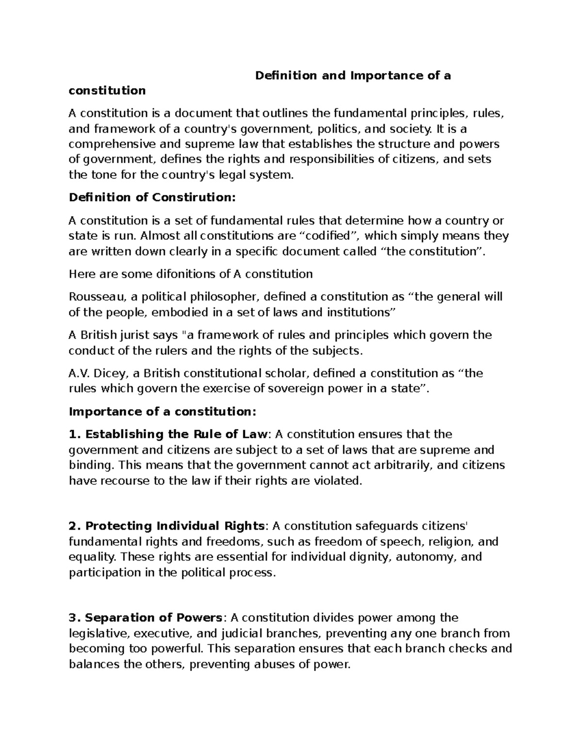 Importance of a Constitution: Definition and Key Roles Explained - Studocu