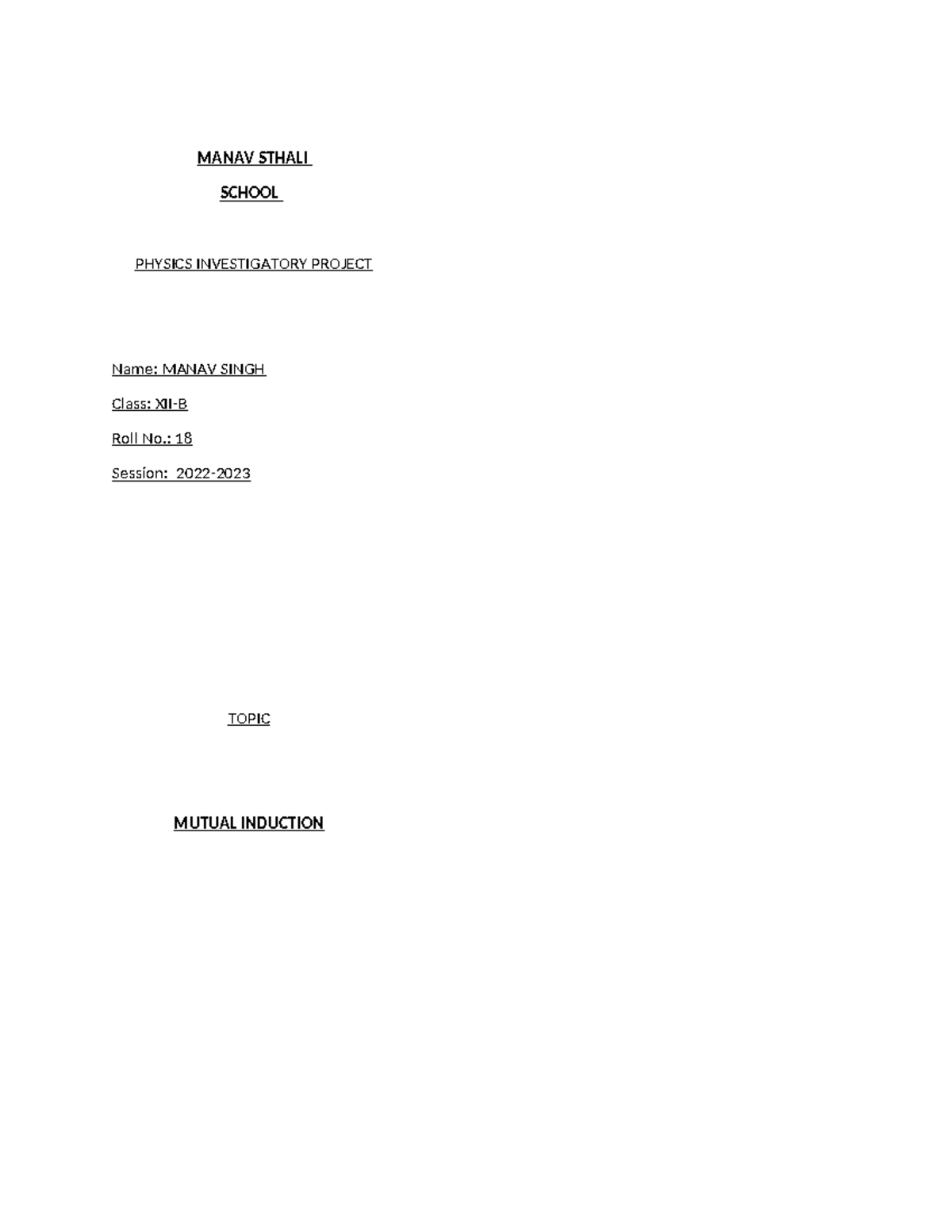 Project Report - Mutual Induction (Physics XII-B) - Studocu
