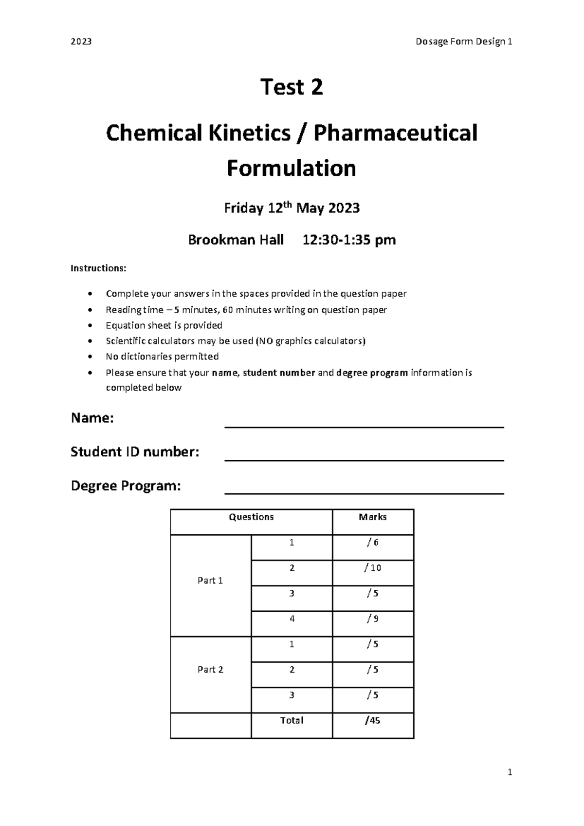 2023 Dosage Form Design 1 Test 2: Chemical Kinetics & Formulation - Studocu
