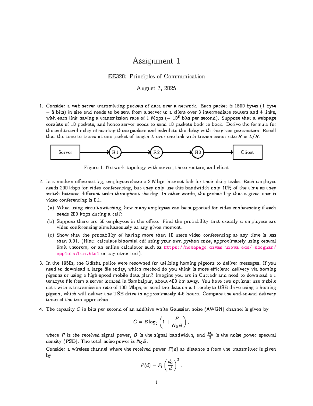 Assignment 1 EE320: Communication Principles and Network Analysis - Studocu