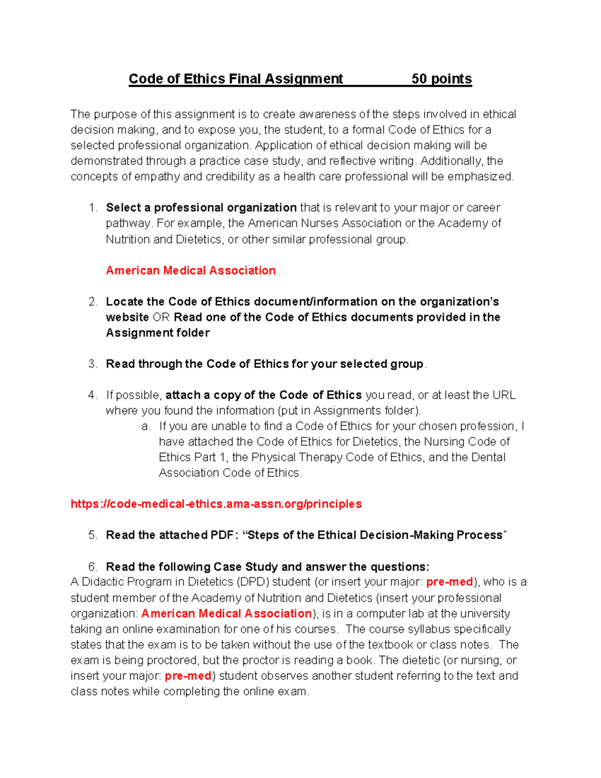 Code of Ethics Final Assignment: Ethical Decision Making in Healthcare ...