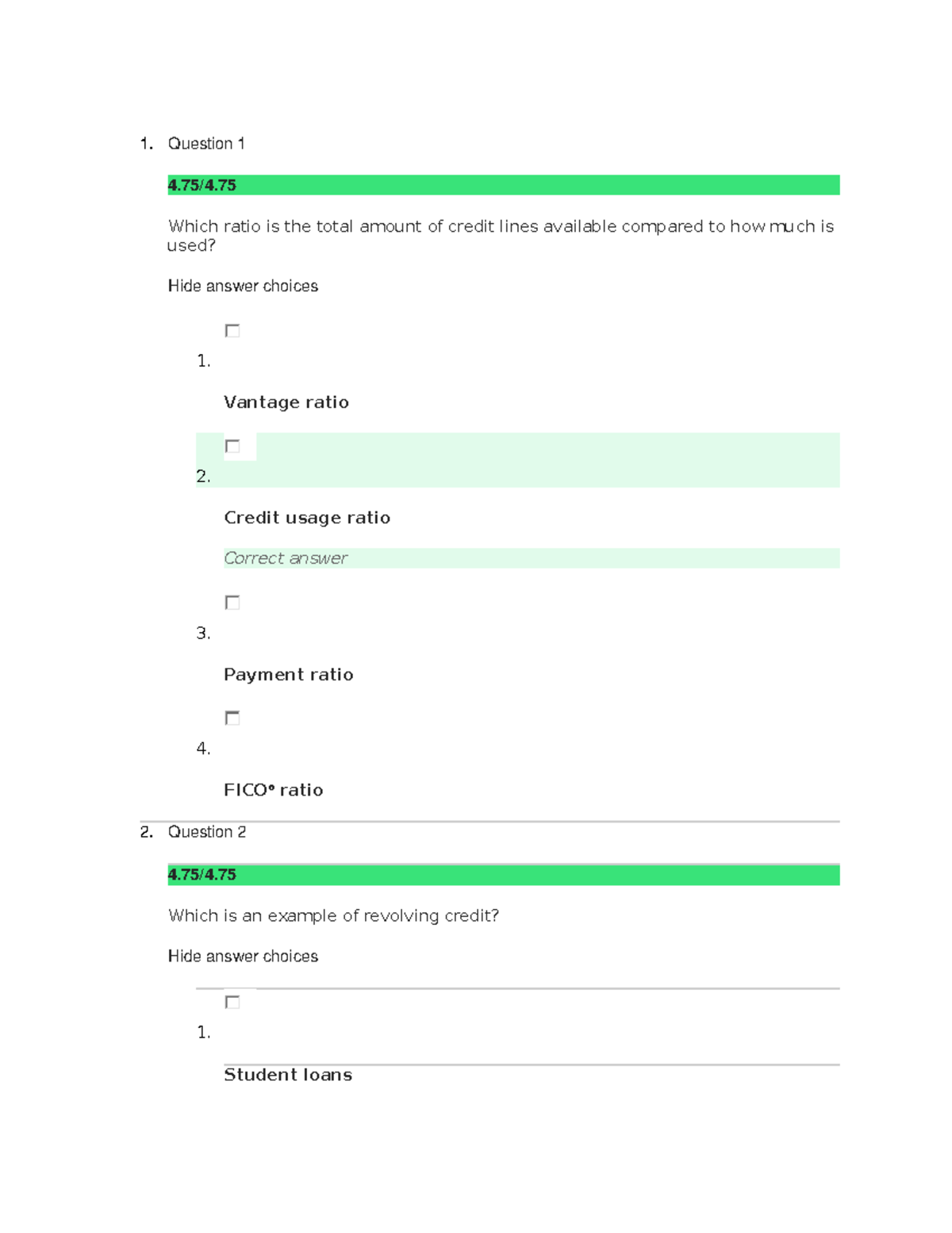Wk 3 Summative Assessment: Understanding Credit and Debt Decisions Test ...