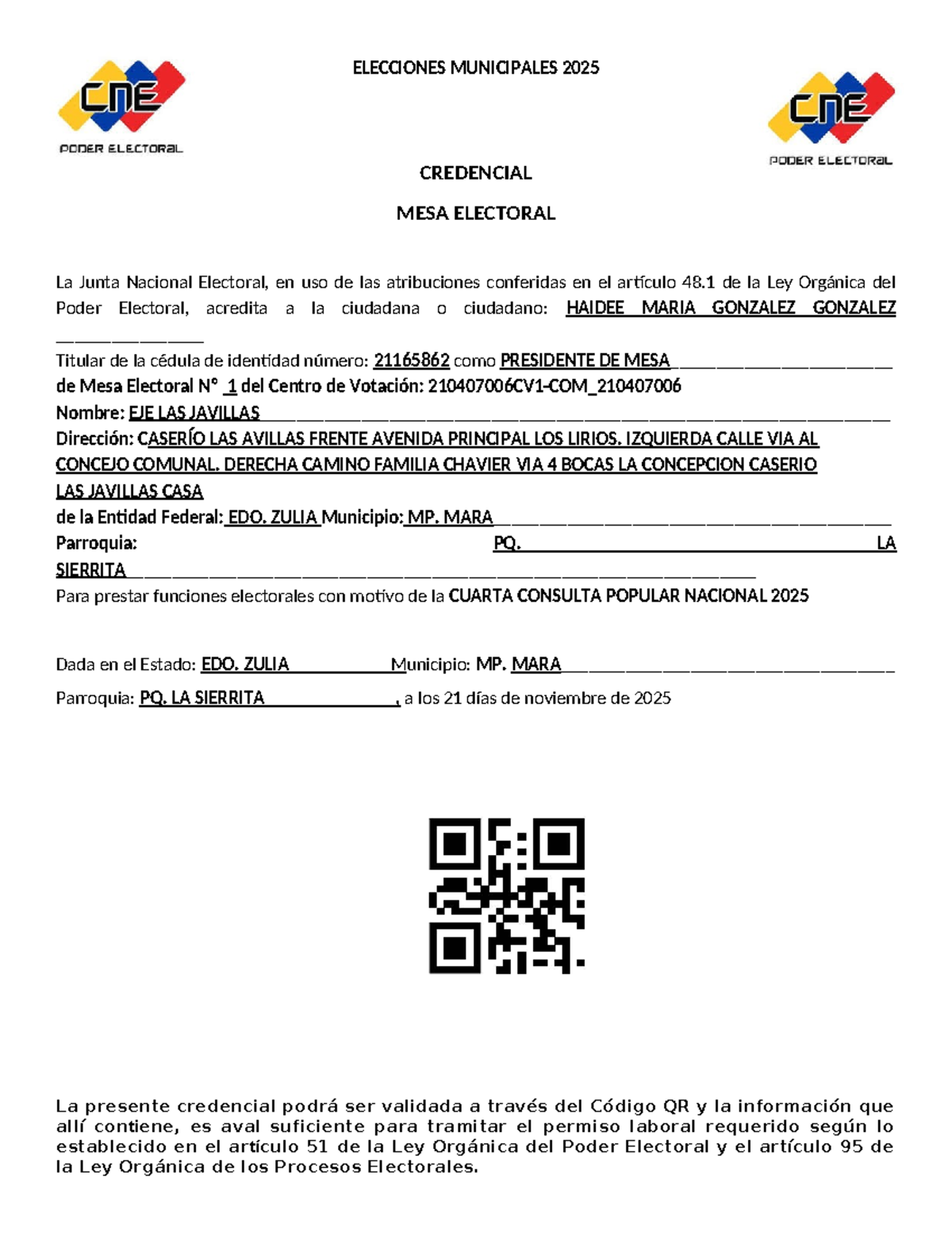 Credencial Mesa Electoral - Elecciones Municipales 2025 - Studocu