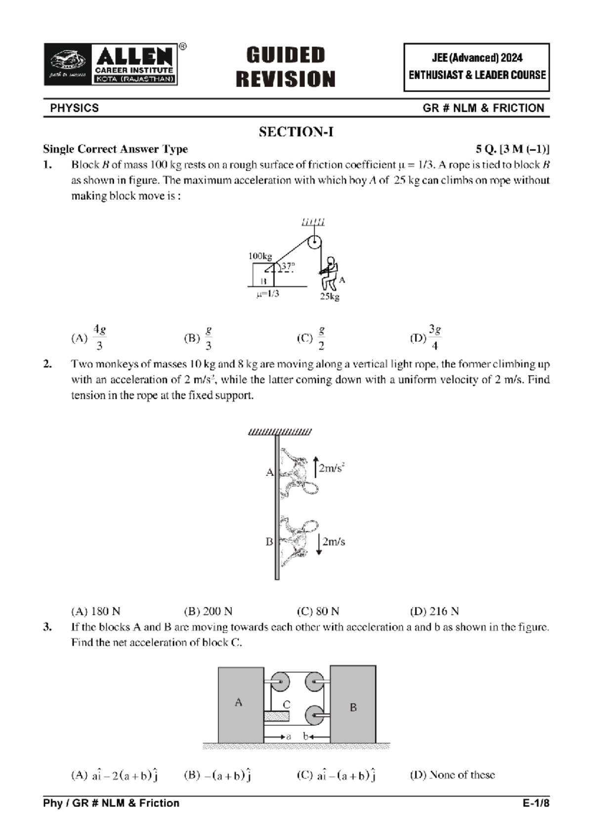 R ALLEN JEE (Advanced) 2024 GRP-2 NLM & Friction Revision Paper - Studocu