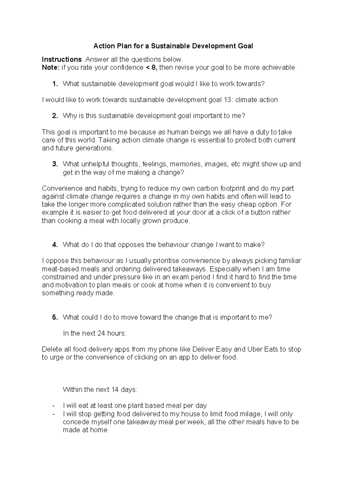 HUNT141 Action Plan: Achieving Sustainable Development Goal 13 - Studocu