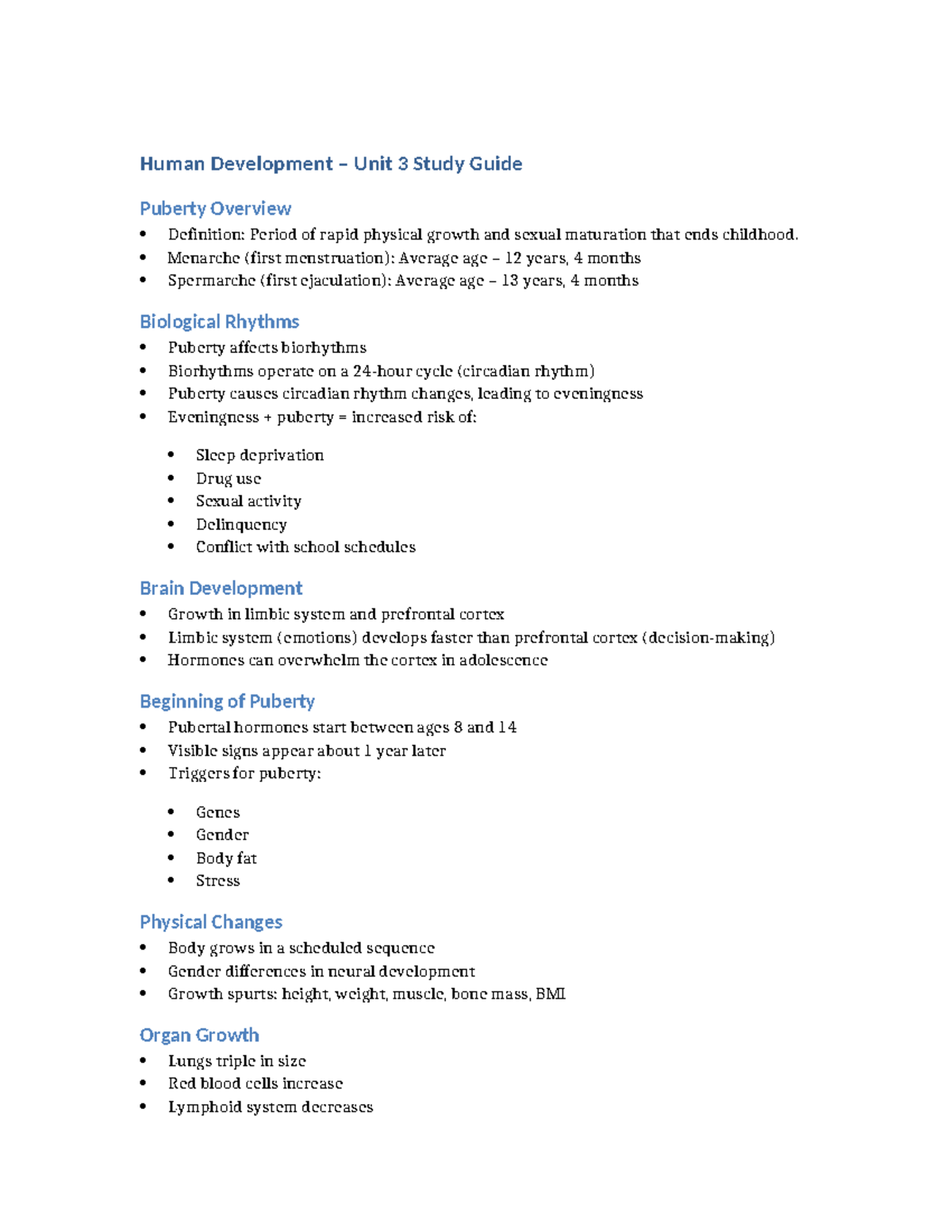 Human Development – Unit 3 Study Guide: Insights on Adolescence ...