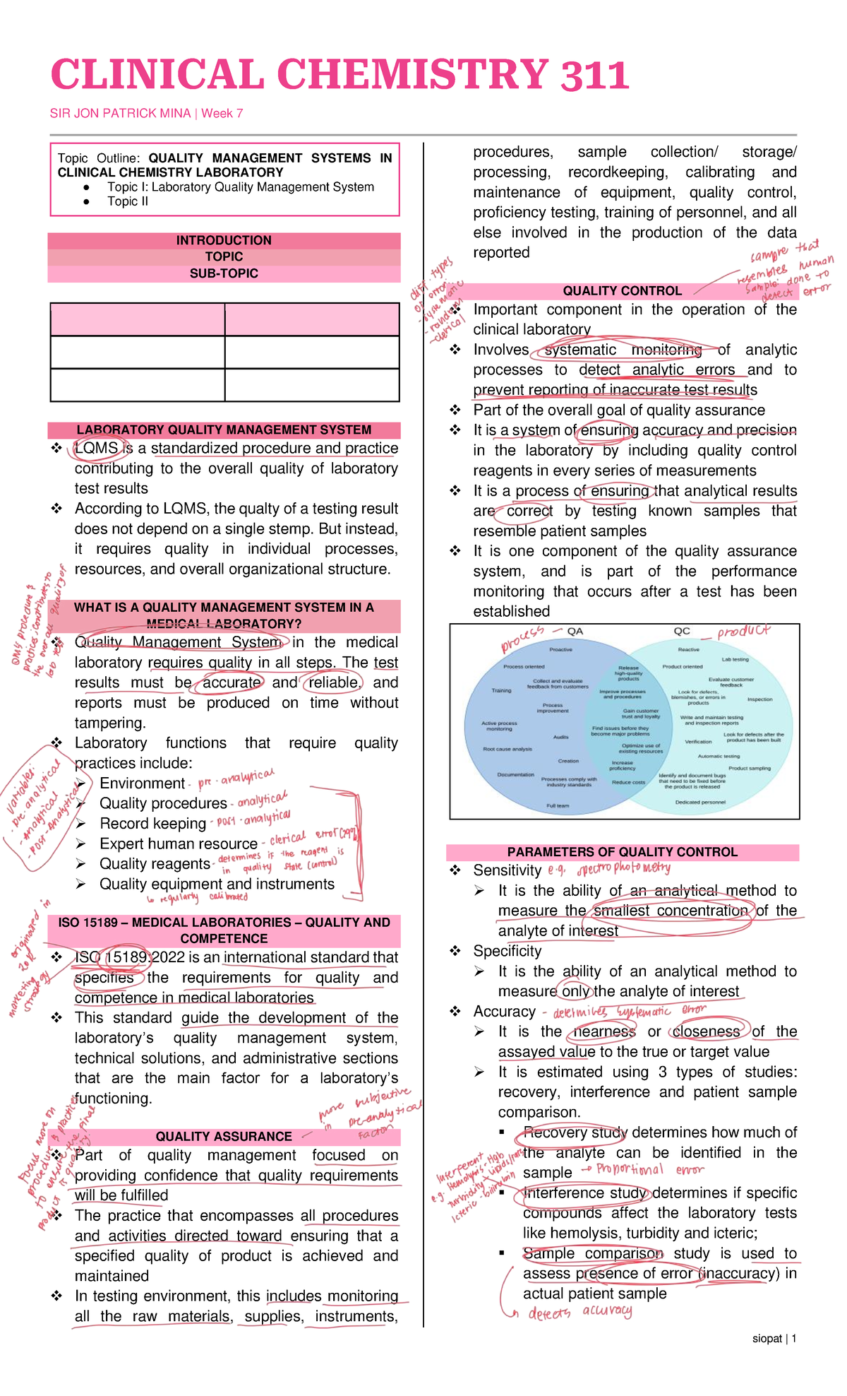 CCHM 311 Week 7: Quality Management Systems in Clinical Chemistry - Studocu