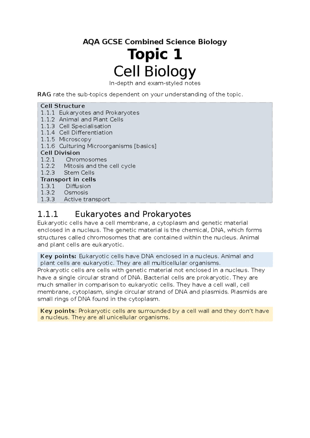 AQA GCSE Combined Science Biology - Cell Biology Notes - Studocu