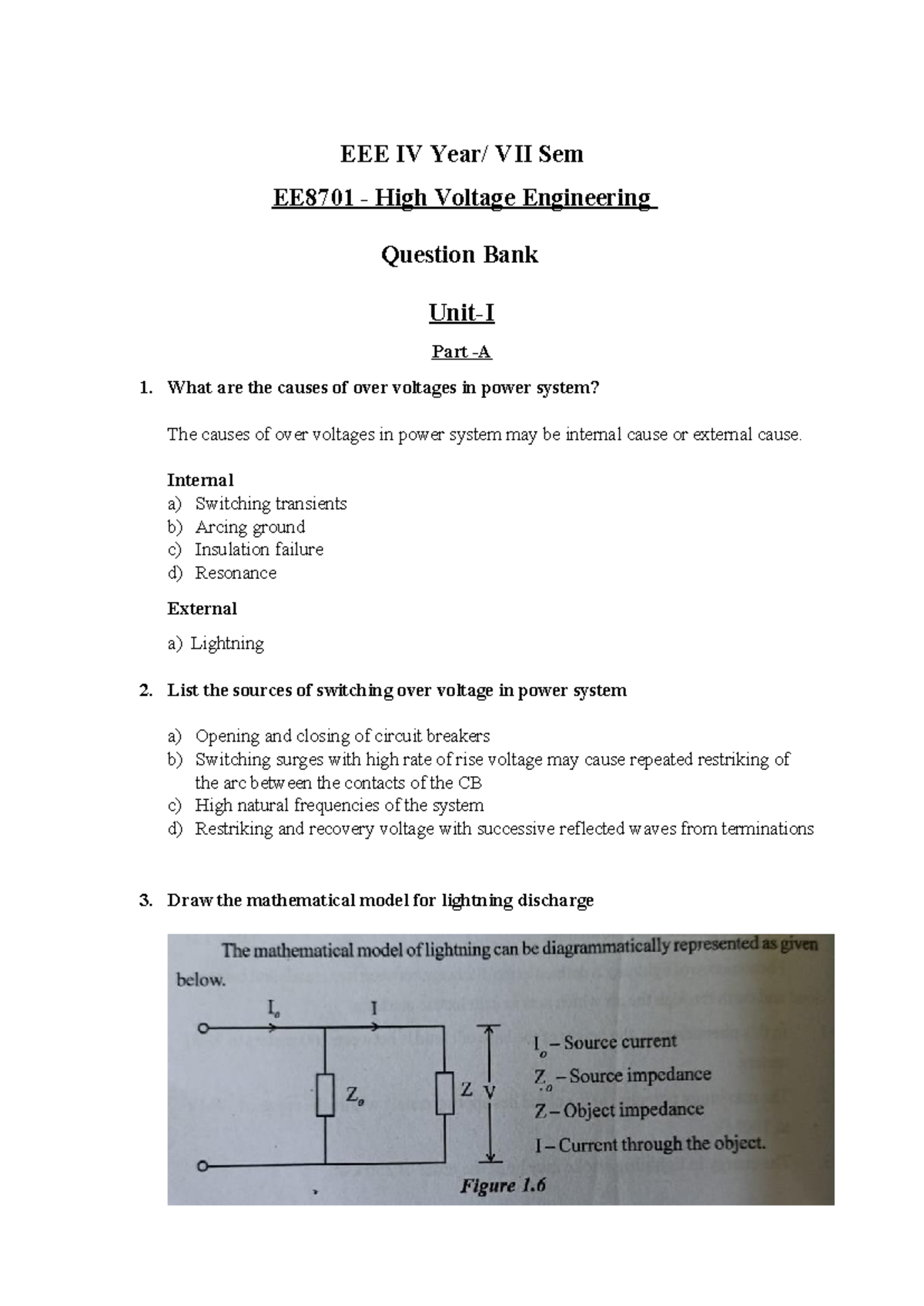 EE8701: High Voltage Engineering - Comprehensive Question Bank - Studocu