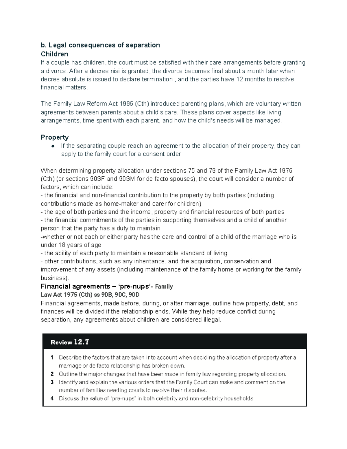 Legal Family Assessment: Consequences of Separation (Family Law) - Studocu
