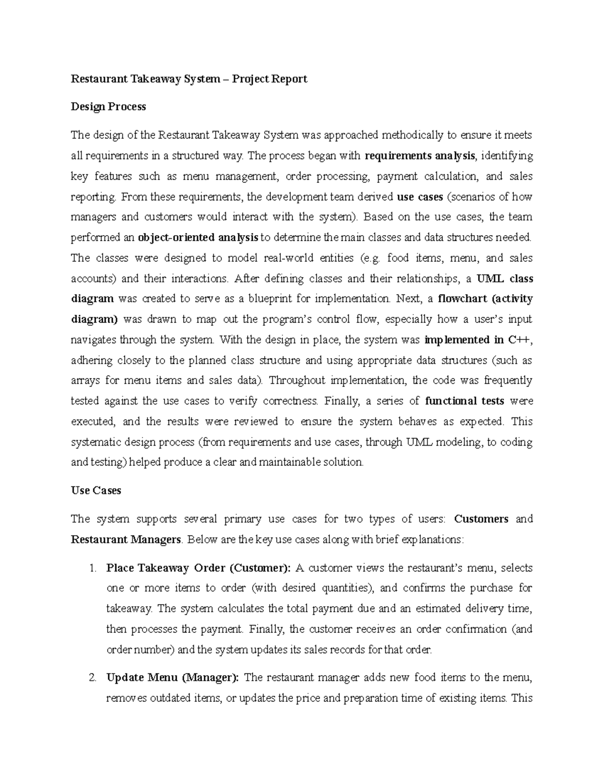 Restaurant Takeaway System Project Report: Design & Implementation ...