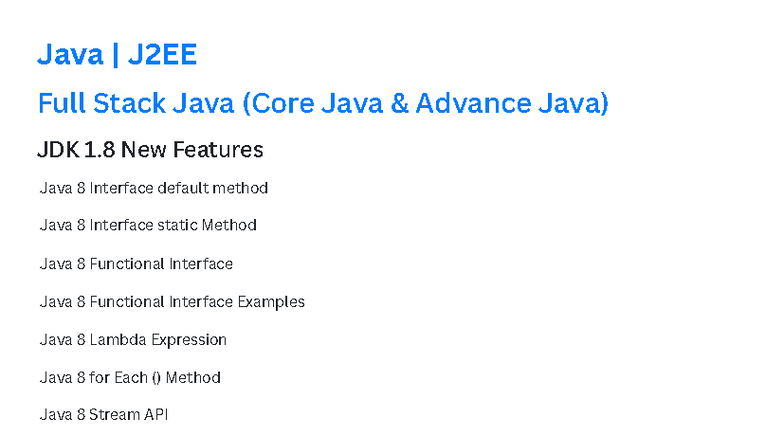 Full Stack Java Course: J2EE, Java 8 Features & Spring Boot Overview - Studocu