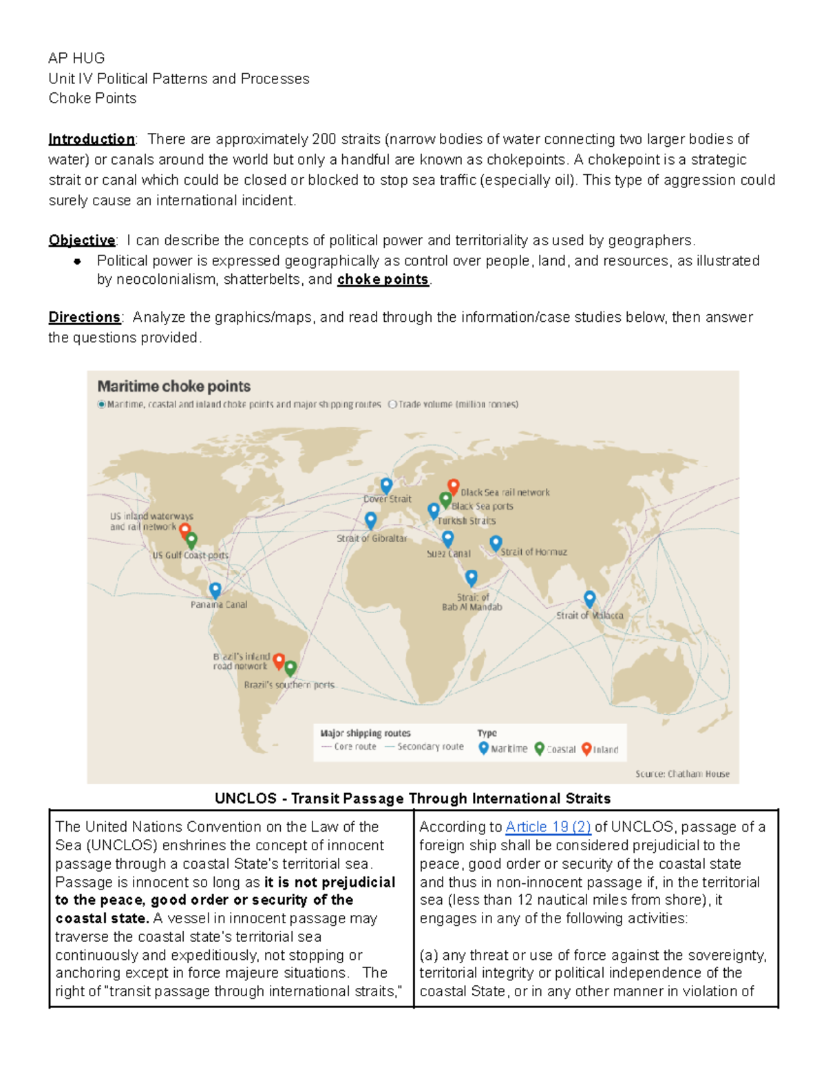 HG AP HUG Unit IV: Analysis of Global Maritime Choke Points - Studocu