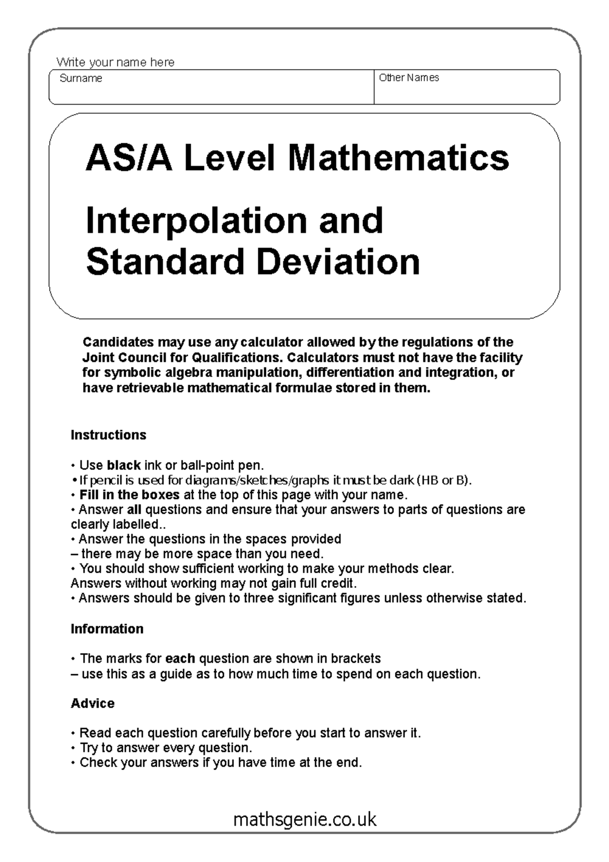 AS/A Level Maths: Interpolation & Standard Deviation Study Notes - Studocu