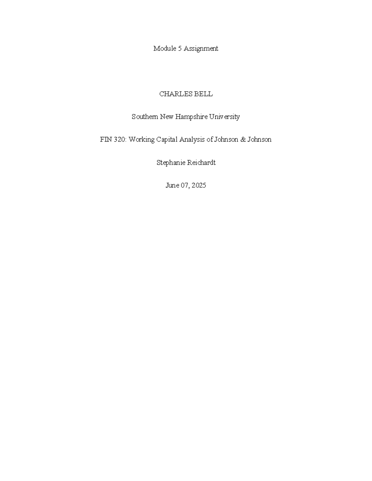 FIN 320: Working Capital Analysis of Johnson & Johnson - Module 5 ...