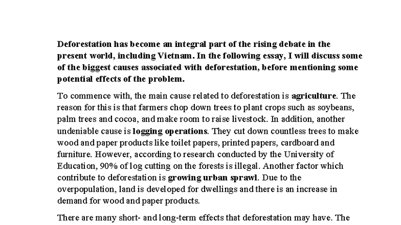 Causes and Effects of Deforestation: A Template Essay - Studocu