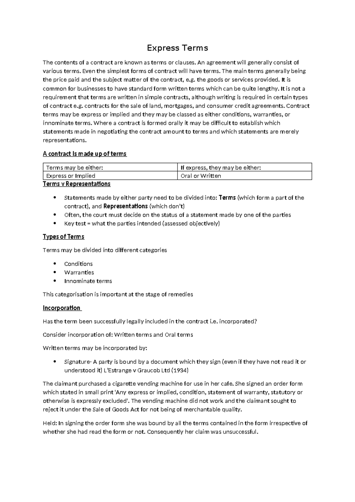 Contract Terms: Understanding Express and Implied Clauses - Studocu