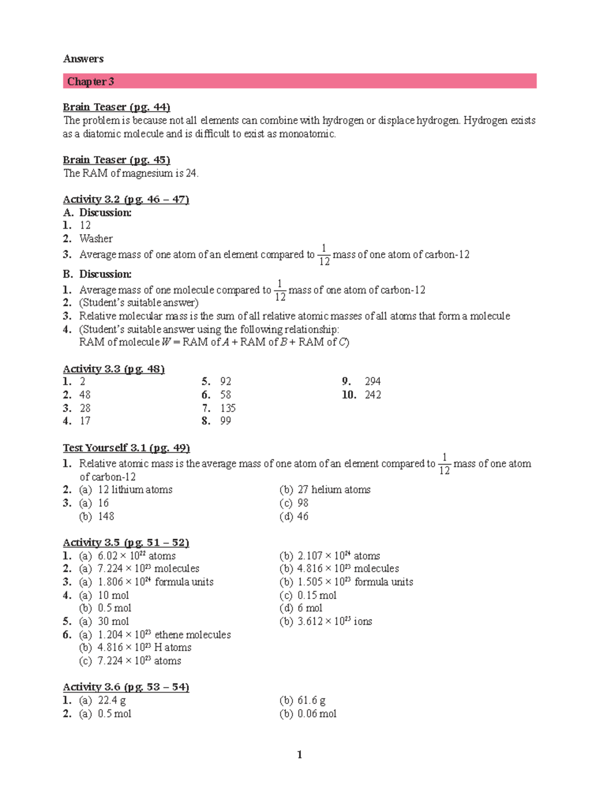 Answers to Chapter 3 Brain Teasers and Activities (Chem 101) - Studocu