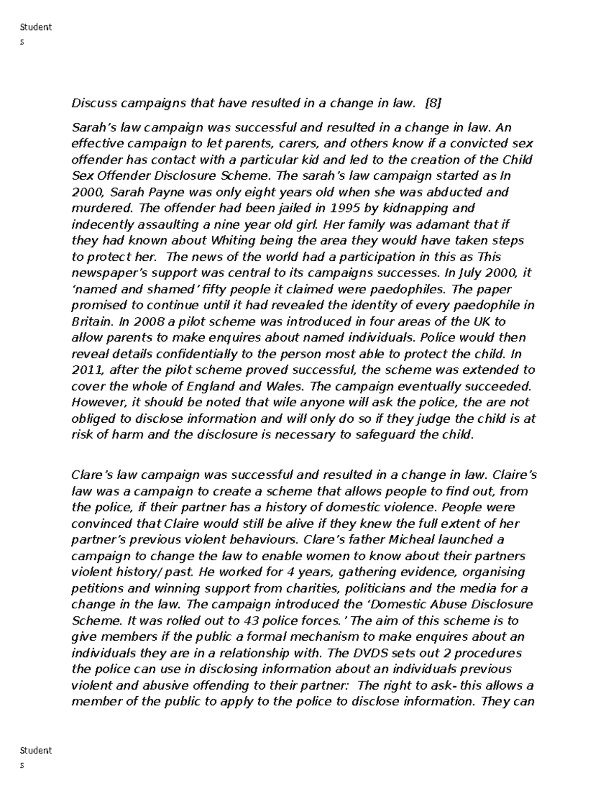 Campaigns Resulting in Law Change: Sarah's and Clare's Laws Explained ...