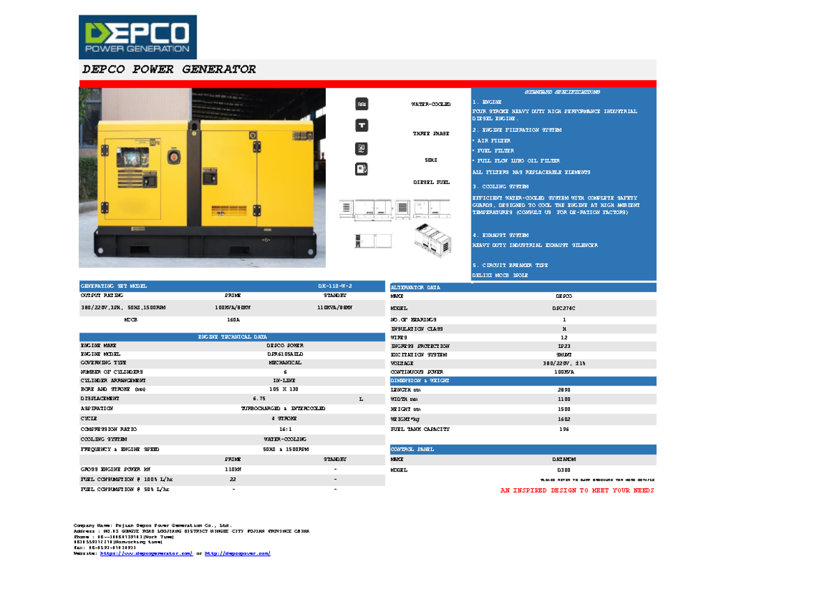 DEPCO DK-110-W-2 Generator Specifications and Features - Studocu