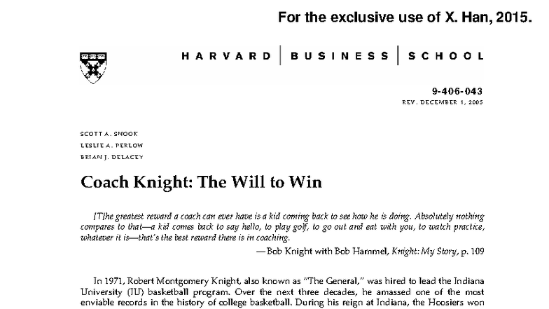 Case Study: Coach Knight's Leadership and Legacy in Basketball (OB 2015 ...