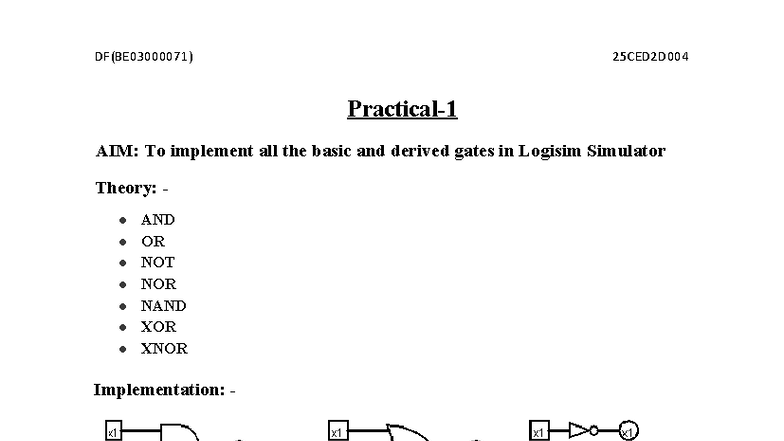 25CED2D004 Practical Guide to Logic Gates in Logisim Simulator - Studocu