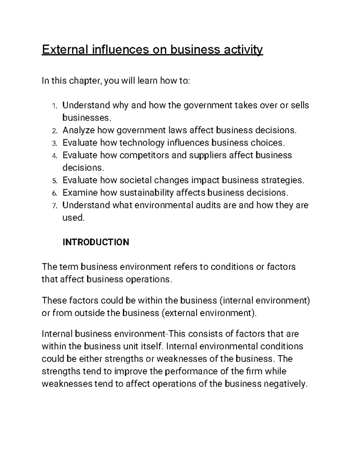 A-Level Business Chapter Notes: External Influences 2024 - Studocu